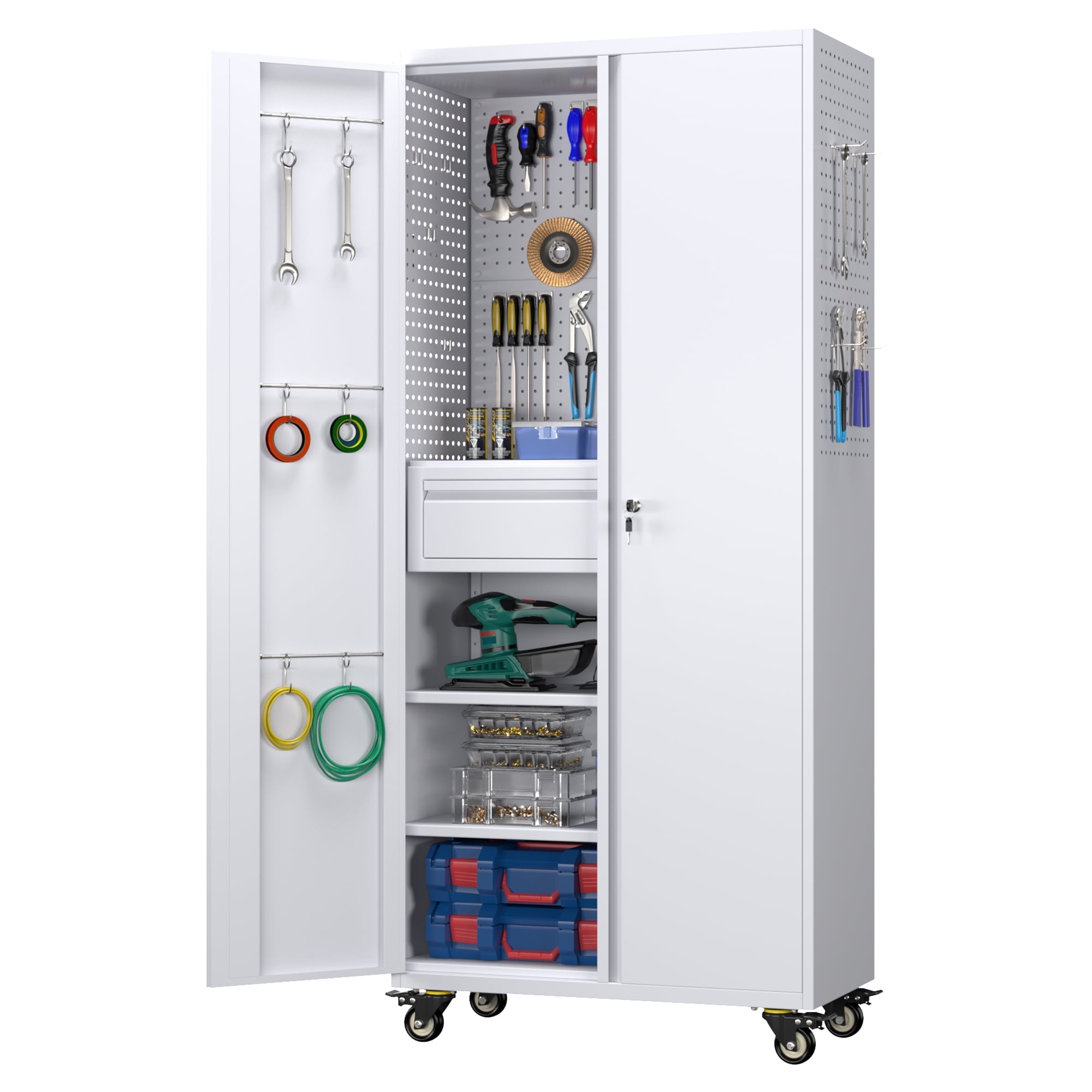 JAORD Metal Storage Cabinet with 1 Drawer and Pegboards,71" H Top ...