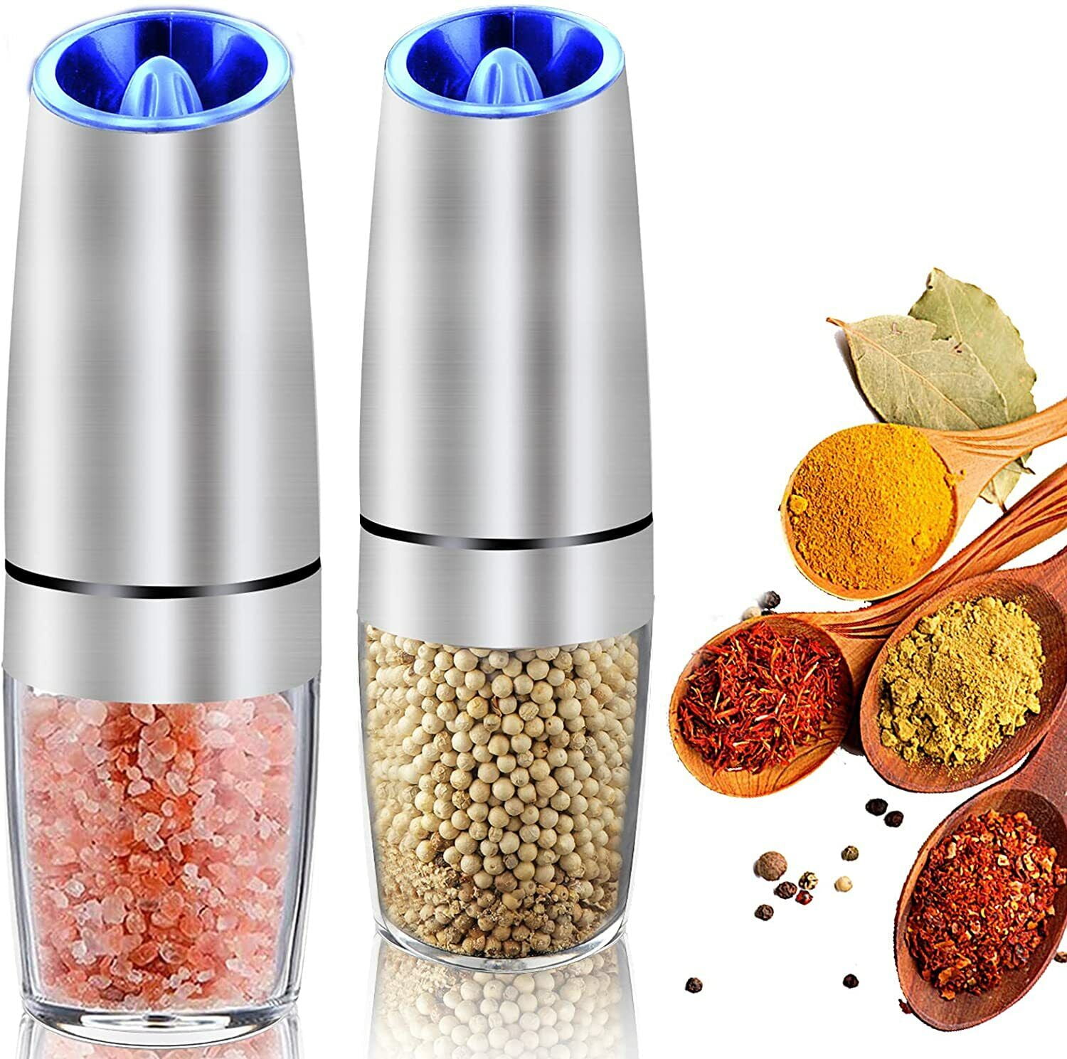 JAPUSOON 2 Piece Gravity Electric Pepper Salt Grinder Set, Adjustable ...