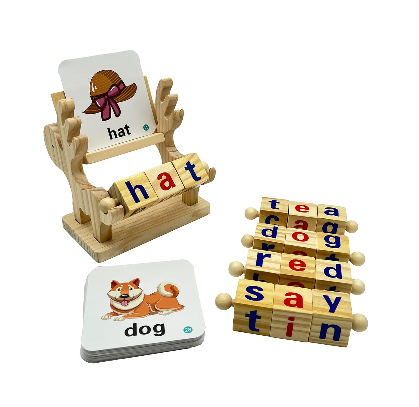 JAQI Wooden Reading Blocks STF9 Short Vowel Rods Spelling Flash Cards ...