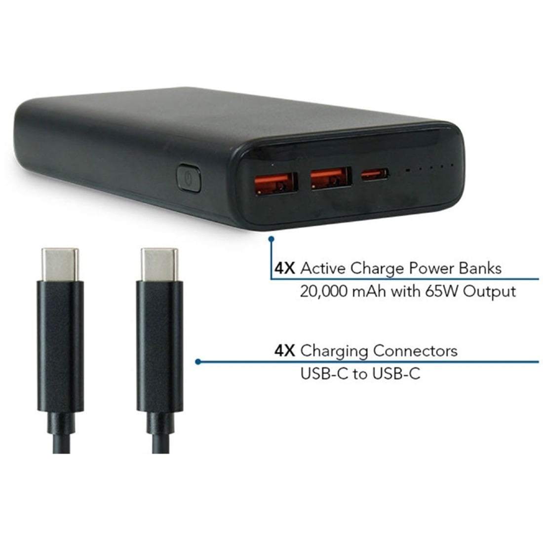 JAR Systems Active Charge Power Bank 4-Pack with USB-C Charging Cables ...