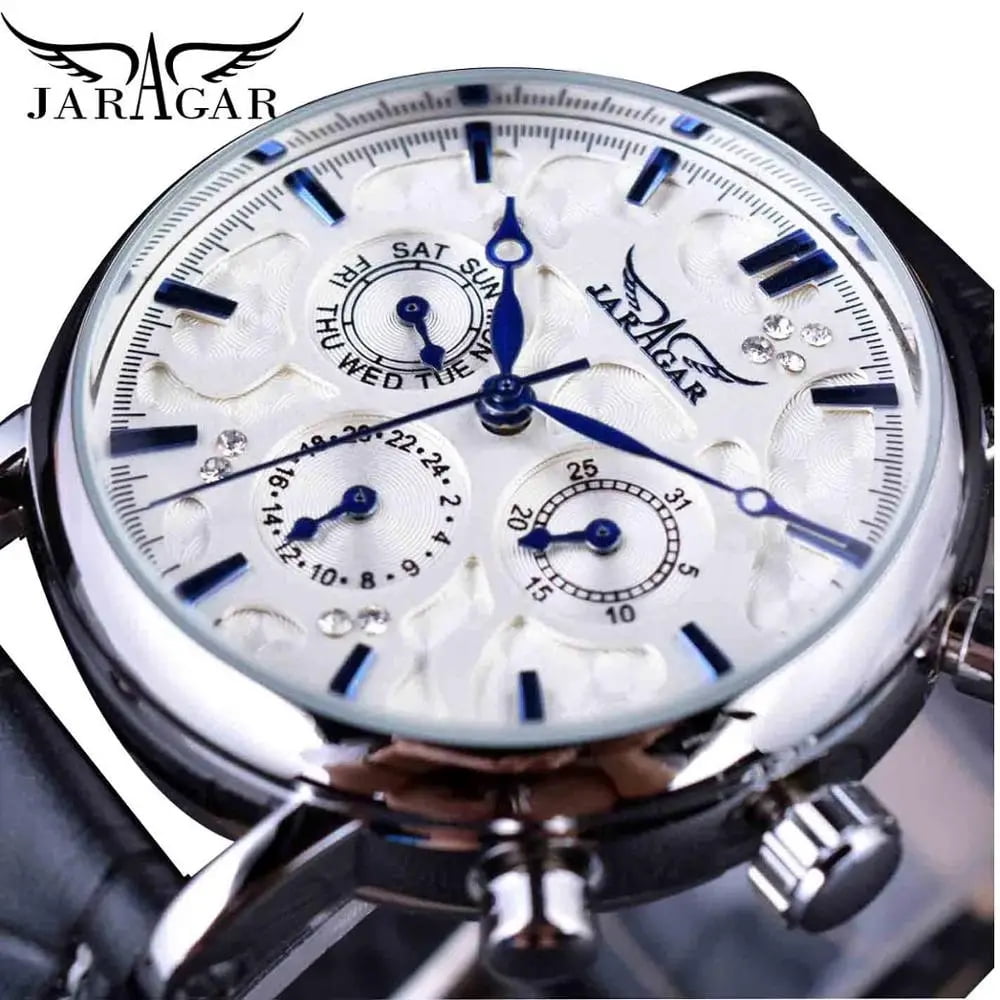 JARAGAR Brand Men Automatic Self Wind Mechanical Watch White 3 Dials ...
