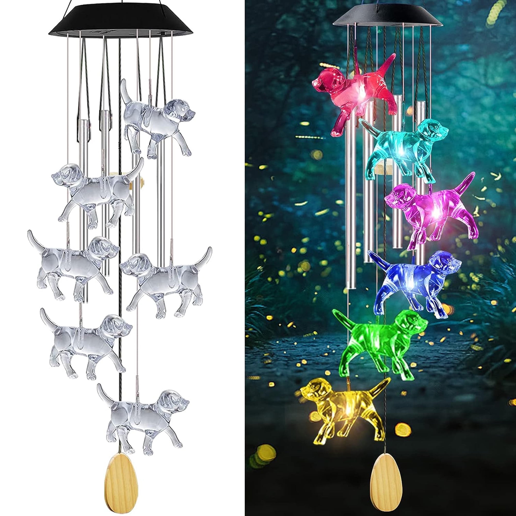 JARENGO Solar Wind Chime, Solar Dog Color Changing Wind Chimes with LED ...