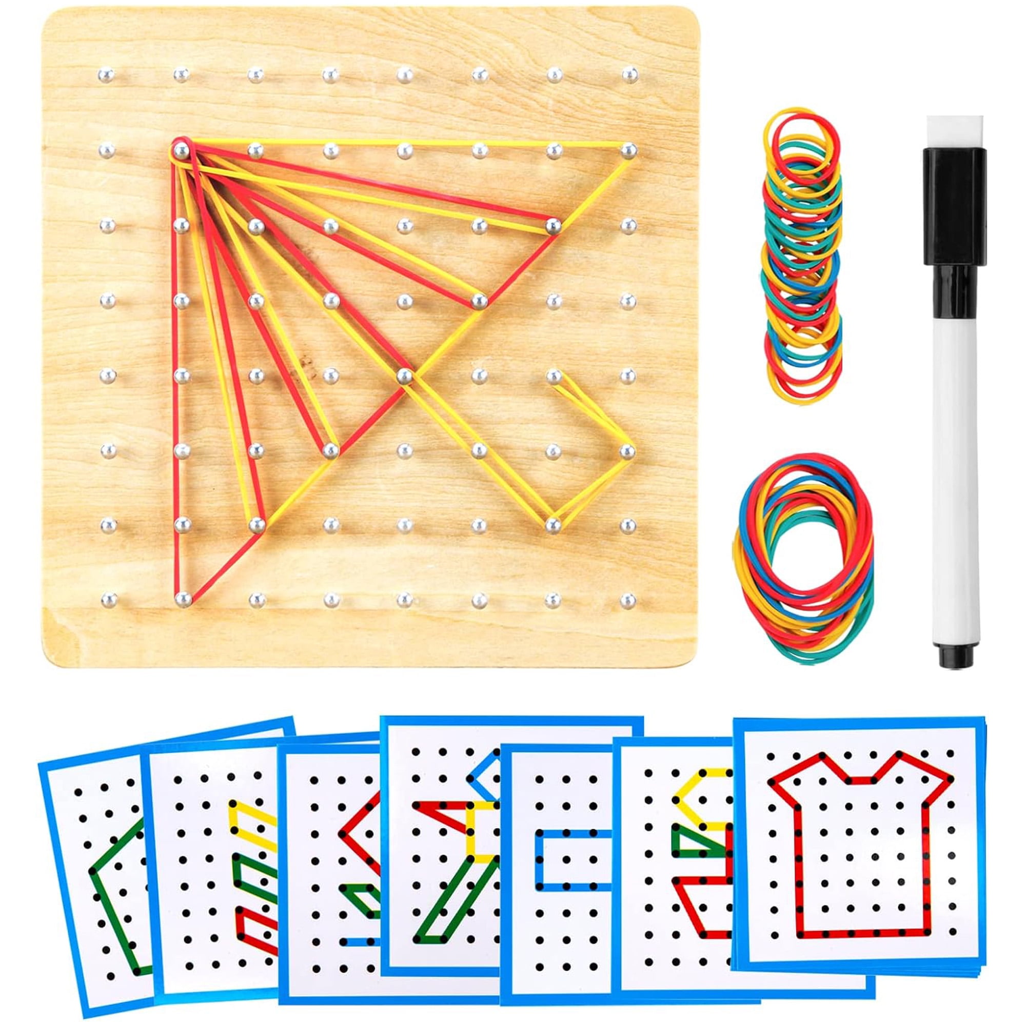 JARENGO Wooden Geoboard Graphical Educational Toys for Kids with 30Pcs ...