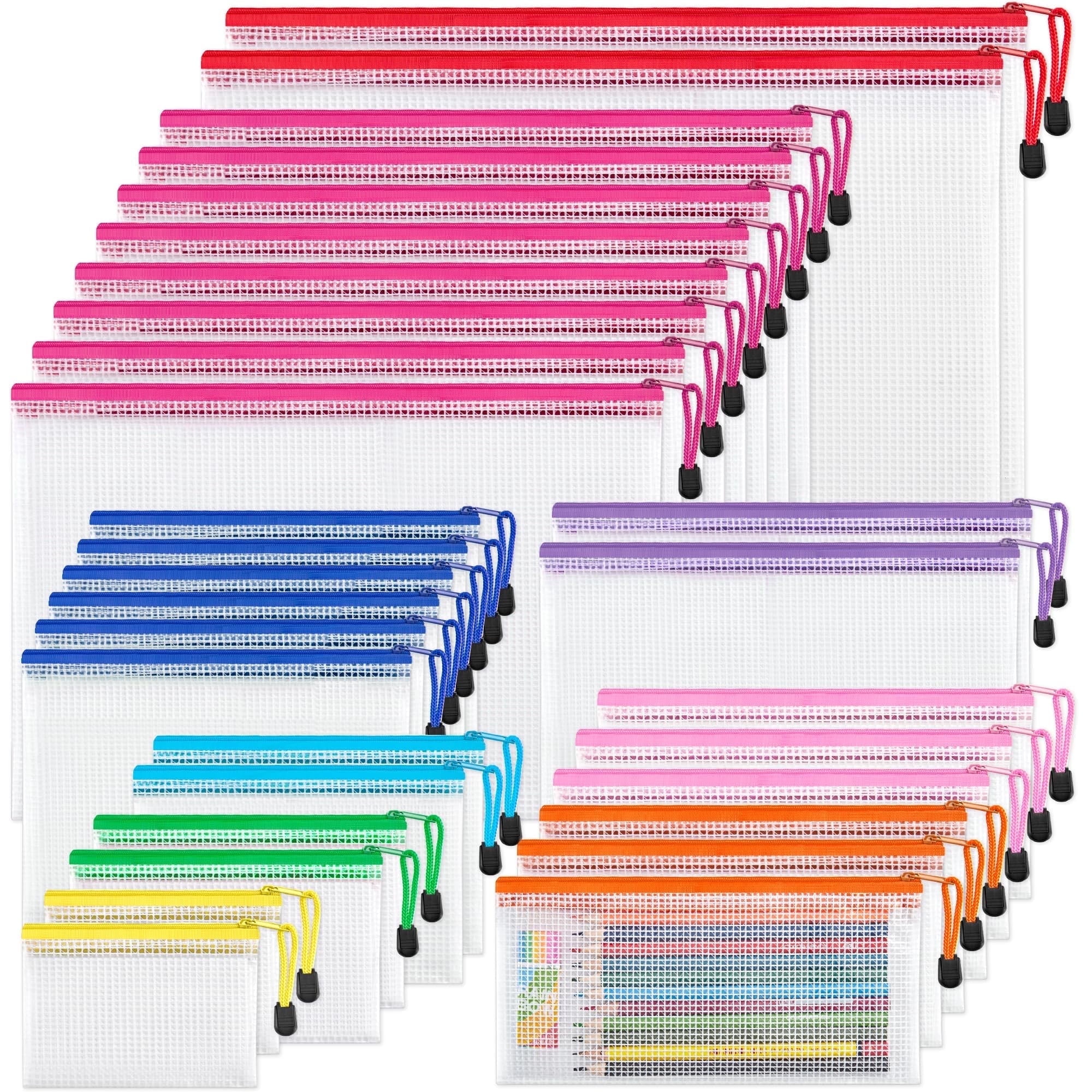 JARLINK 30 Pack Mesh Pouch, 8 Sizes, 9 Colors, Waterproof Zipper ...