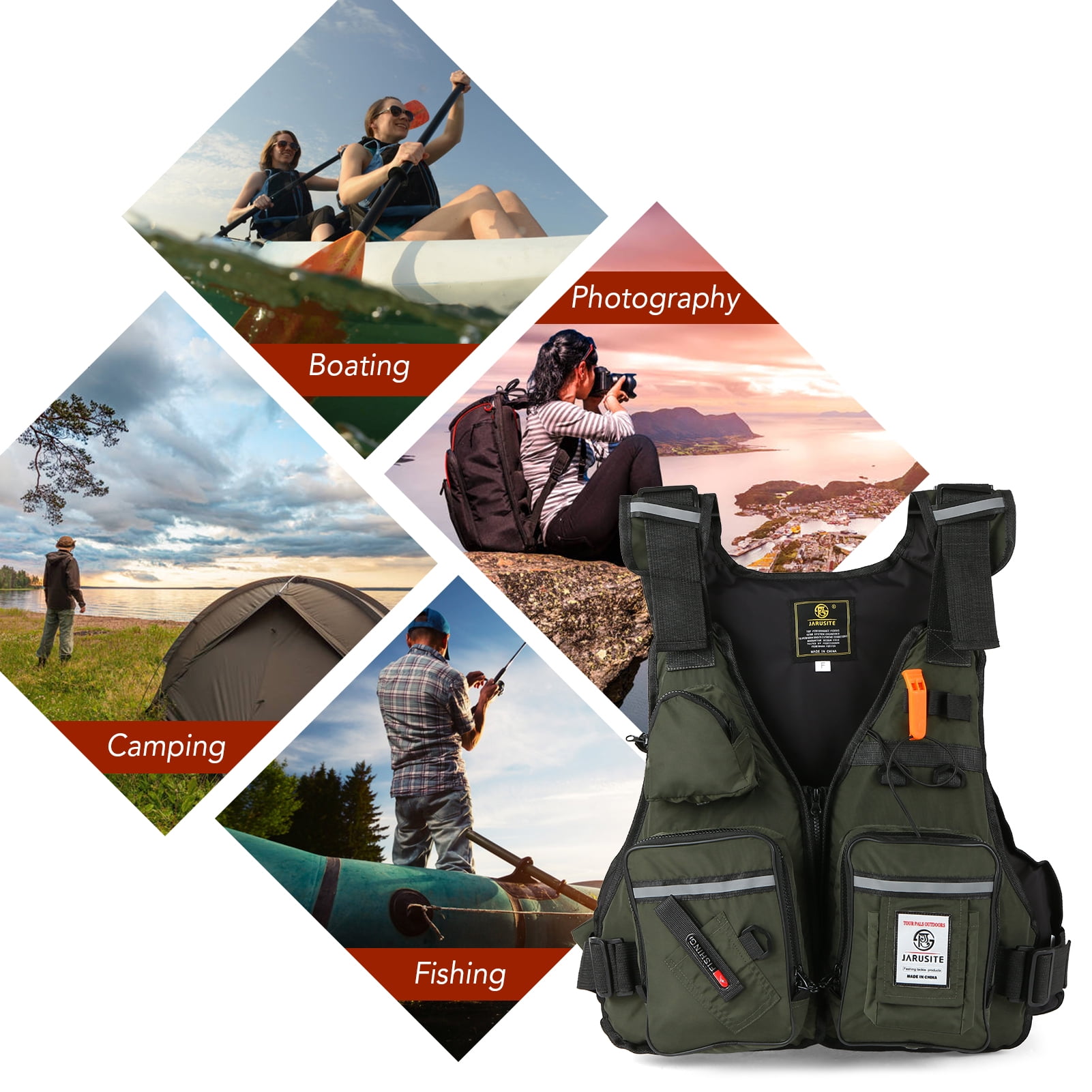 JARUSITE Life Jacket,Vest With Water Fly Vest Water Bottle Water Saante ...