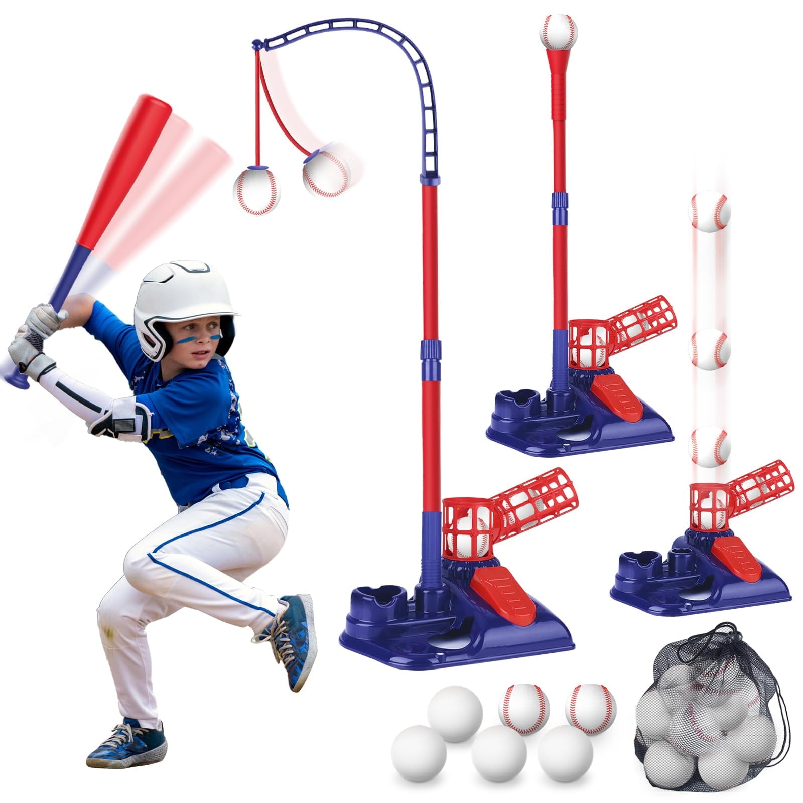 JASCOPRO Baseball Set for Kids, 3-in-1 Tee Ball Stand, Hanging Tee ...
