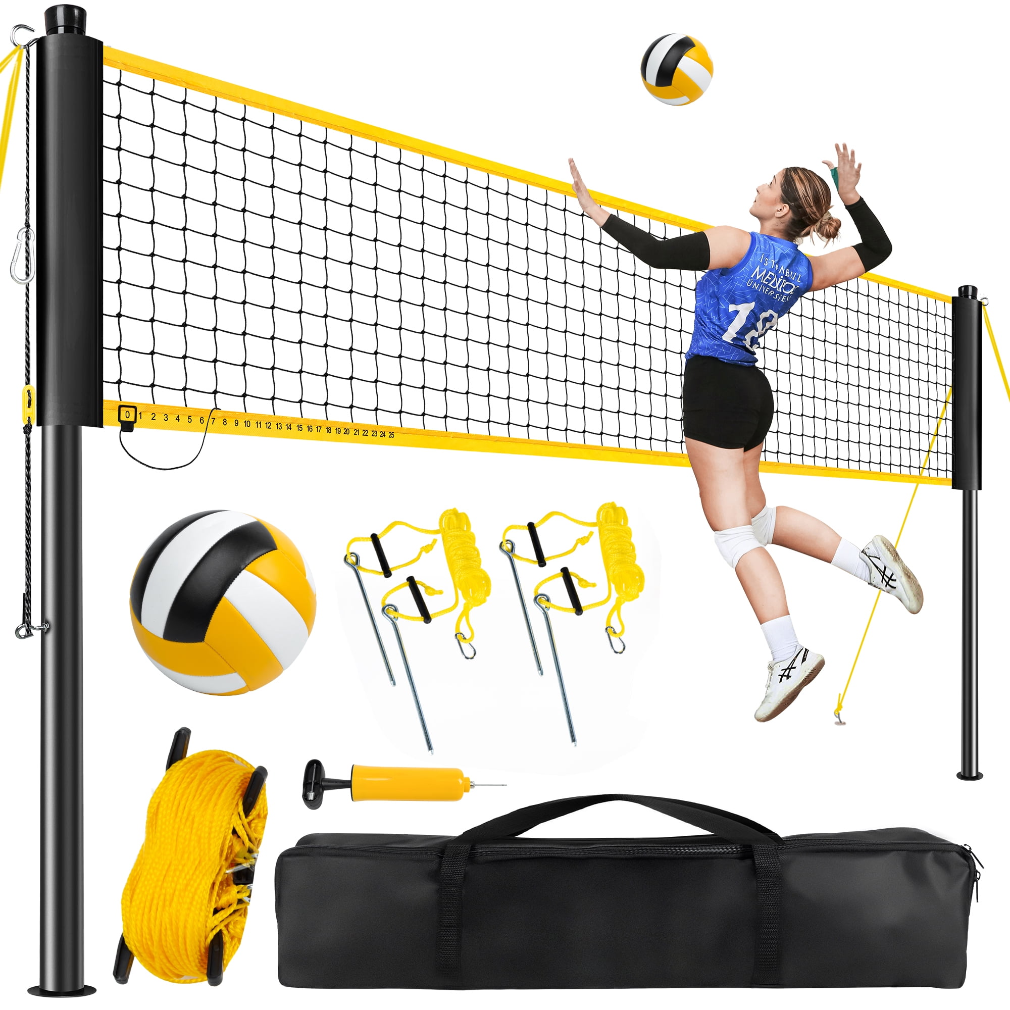 JASCOPRO Volleyball Set, Portable and Height Adjustable Net System with ...