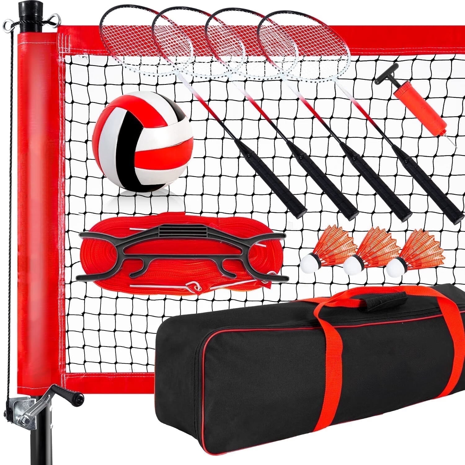 JASCOPRO Portable Volleyball & Badminton Combo Set, Adjustable, for ...