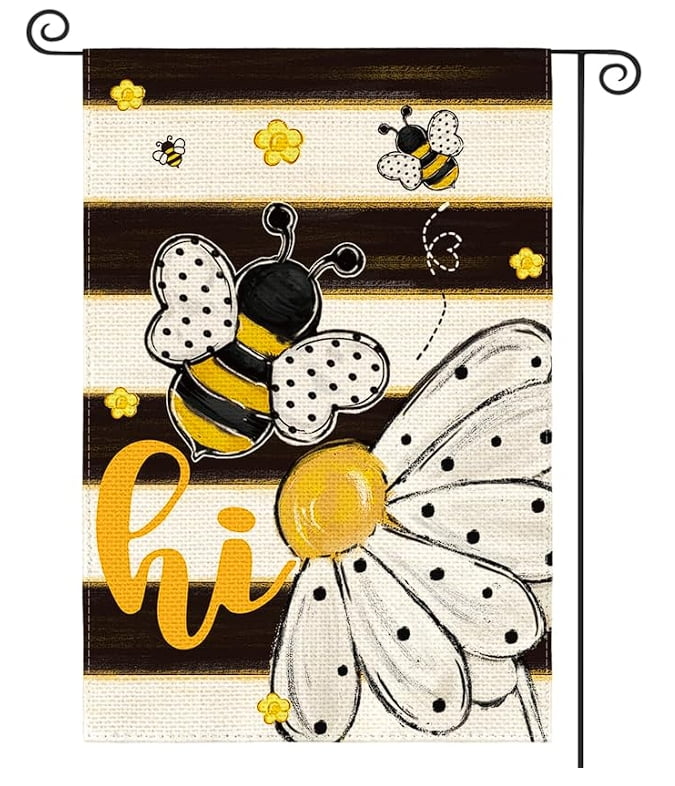 JASGARDE Hi Bee Daisy Garden Flag 12x18 Inch Double Sided Outside, Spring Summer Stripes Yard ...