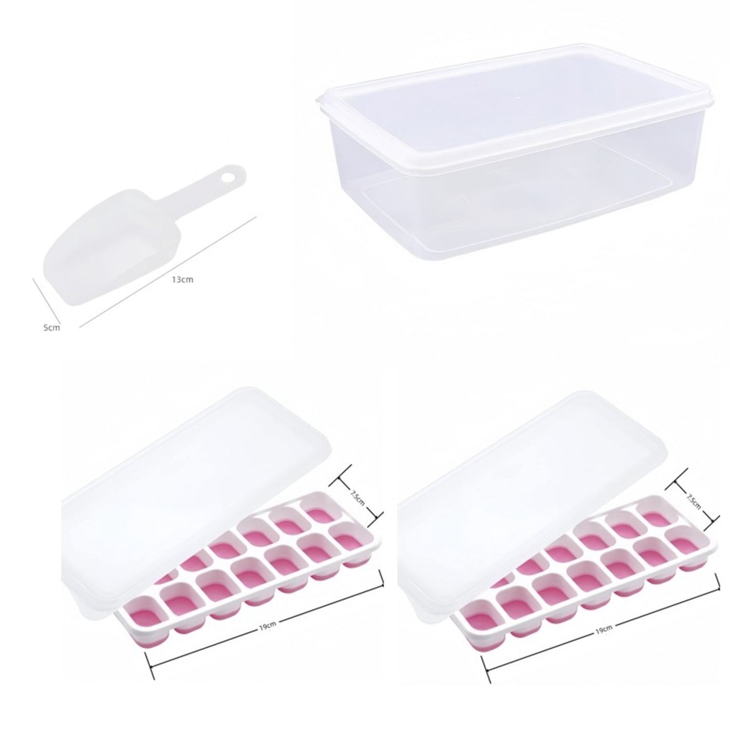 JASGARDE Ice Cube Tray with Lid and Bin, 2 Pack 28 Cubes Silicone ...