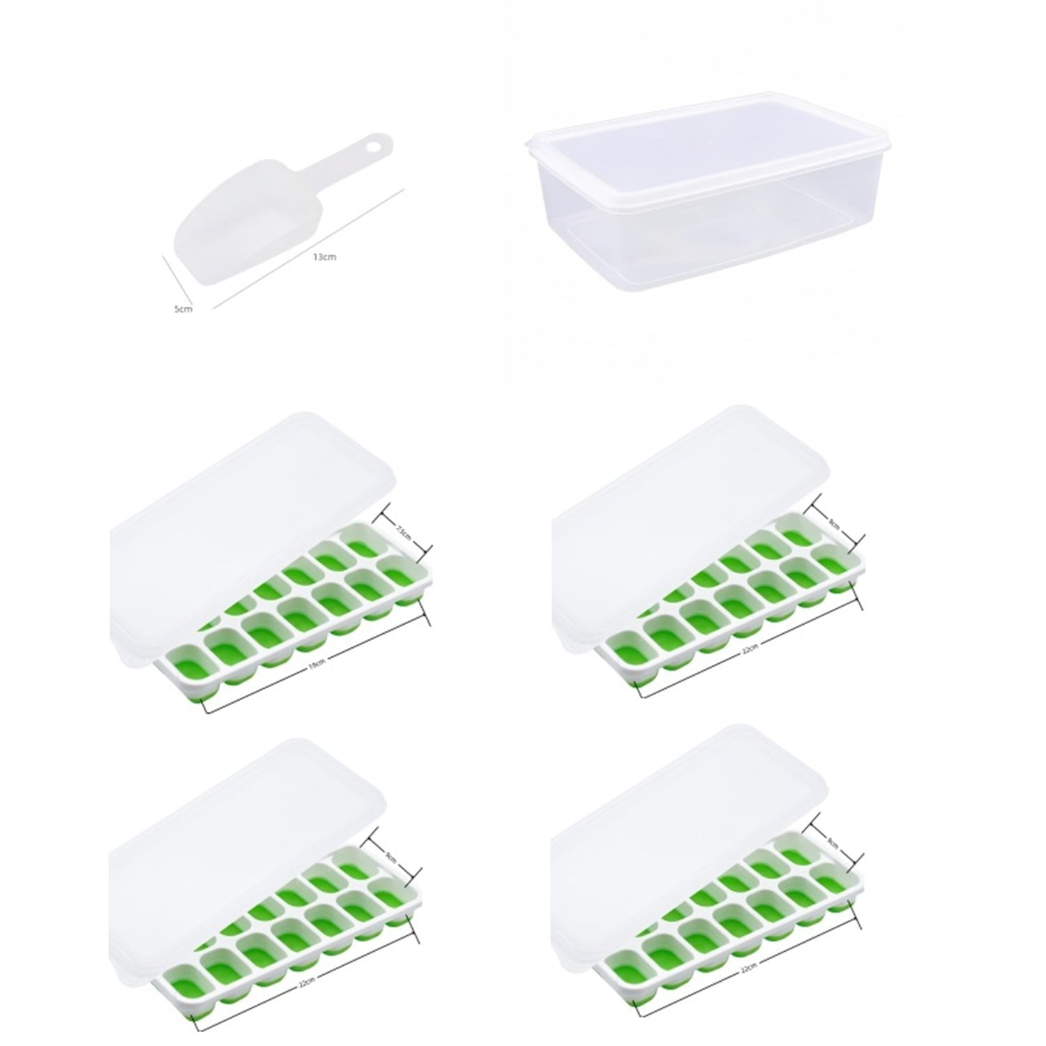 JASGARDE Ice Cube Tray with Lid and Bin, 4 Pack 56 Cubes Silicone ...