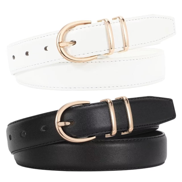 JASGOOD 2 Pack Women's Leather Belts for Jeans Dresses Fashion Gold ...