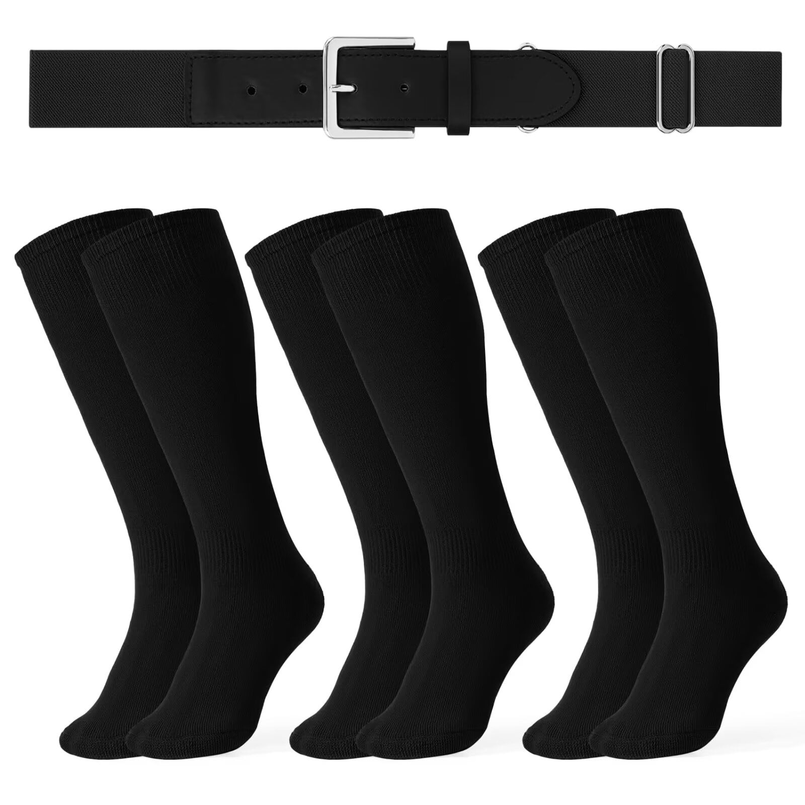 JASGOOD Baseball Belt and Socks Combo Set 3 Pairs of Softball Socks and ...