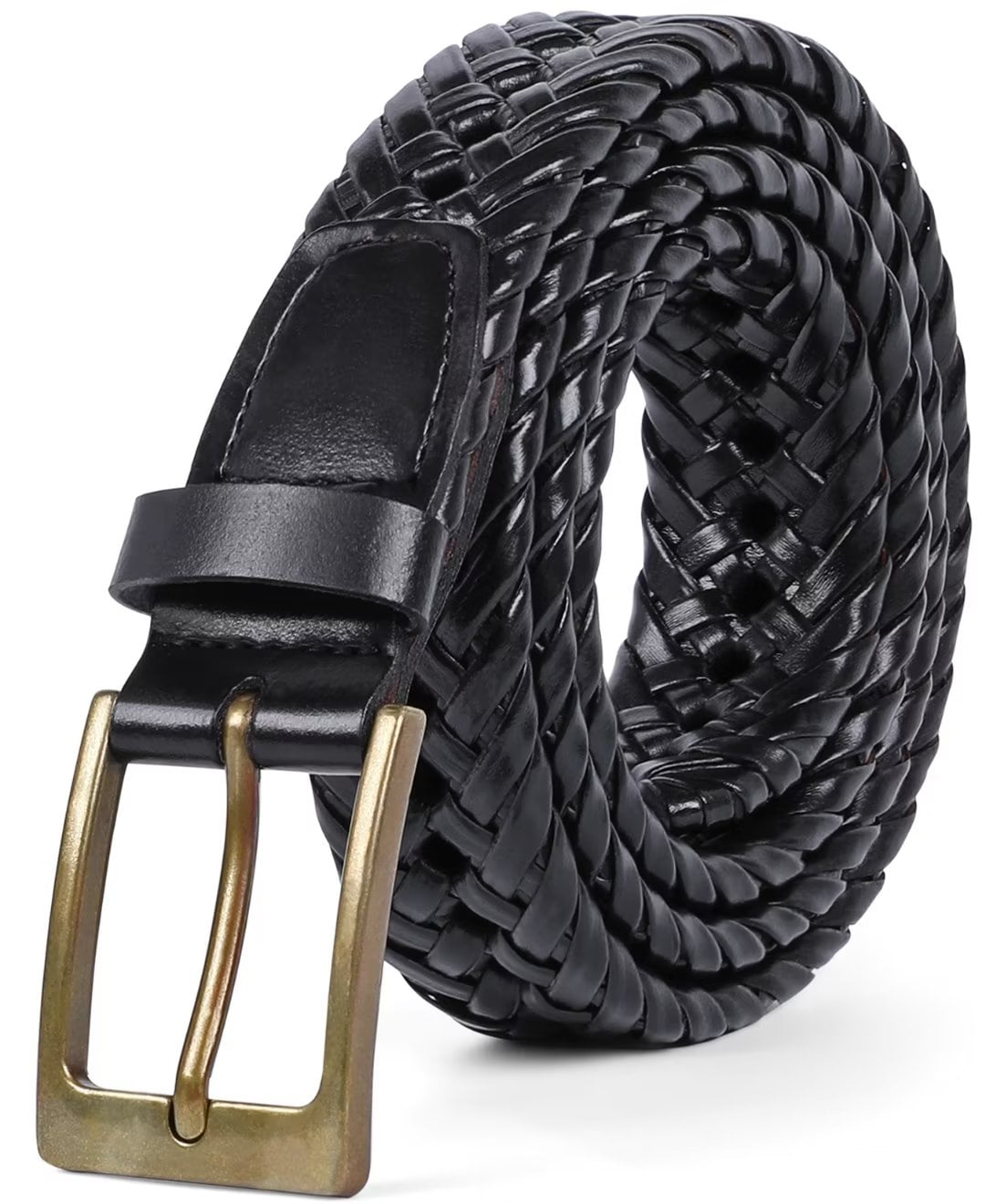 JASGOOD Braided Belts for Men Black Woven Leather Mens Belt for Jeans ...