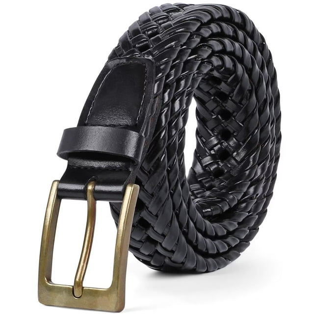 JASGOOD Men's Braided Belts, Woven Leather, Black, for Jeans, Pants ...