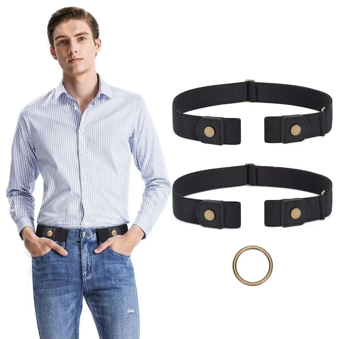 JASGOOD Elastic Belts for Men No Buckle Mens Belt 2 Pack,Black ...