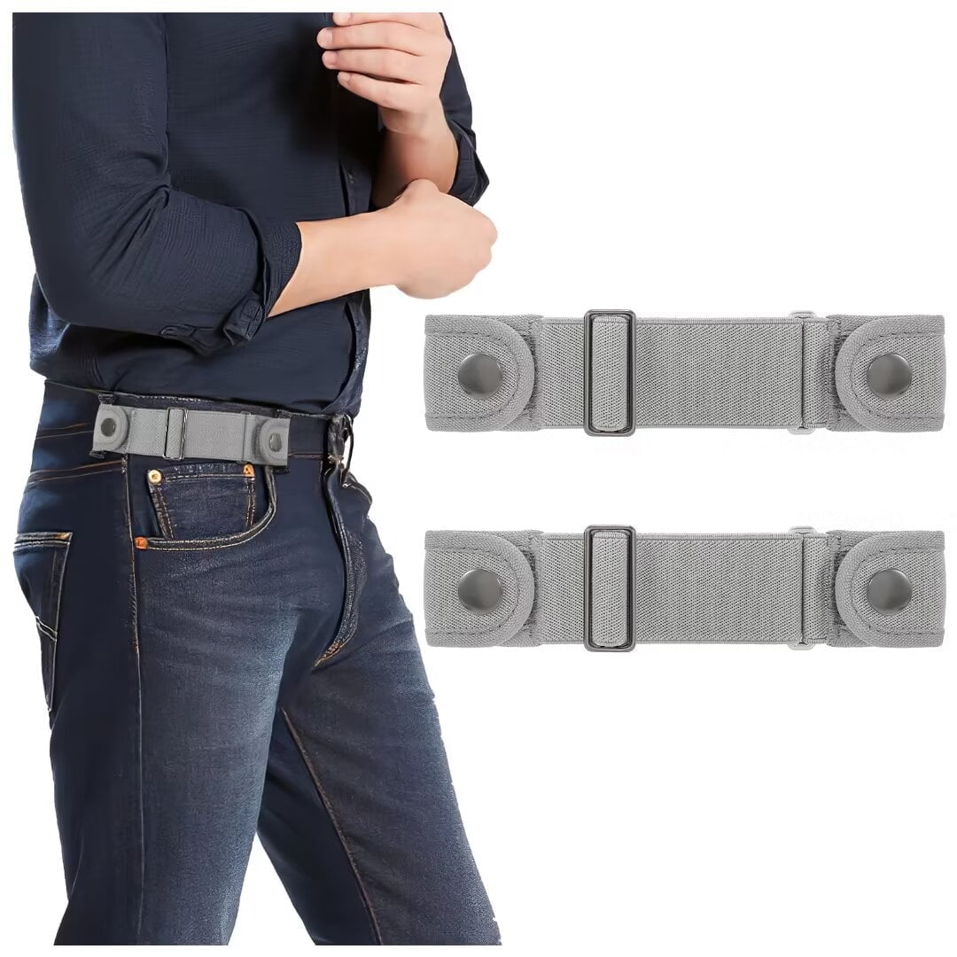 JASGOOD Elastic Belts for Men Women No Buckle Side Belt 2 Pack,Grey ...