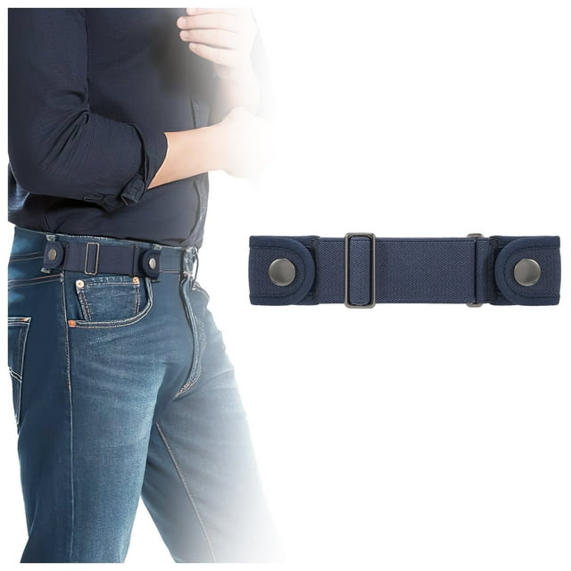 JASGOOD No Buckle Elastic Stretch Belt for Men & Women, Adjustable Invisible Side Belt, Blue ...