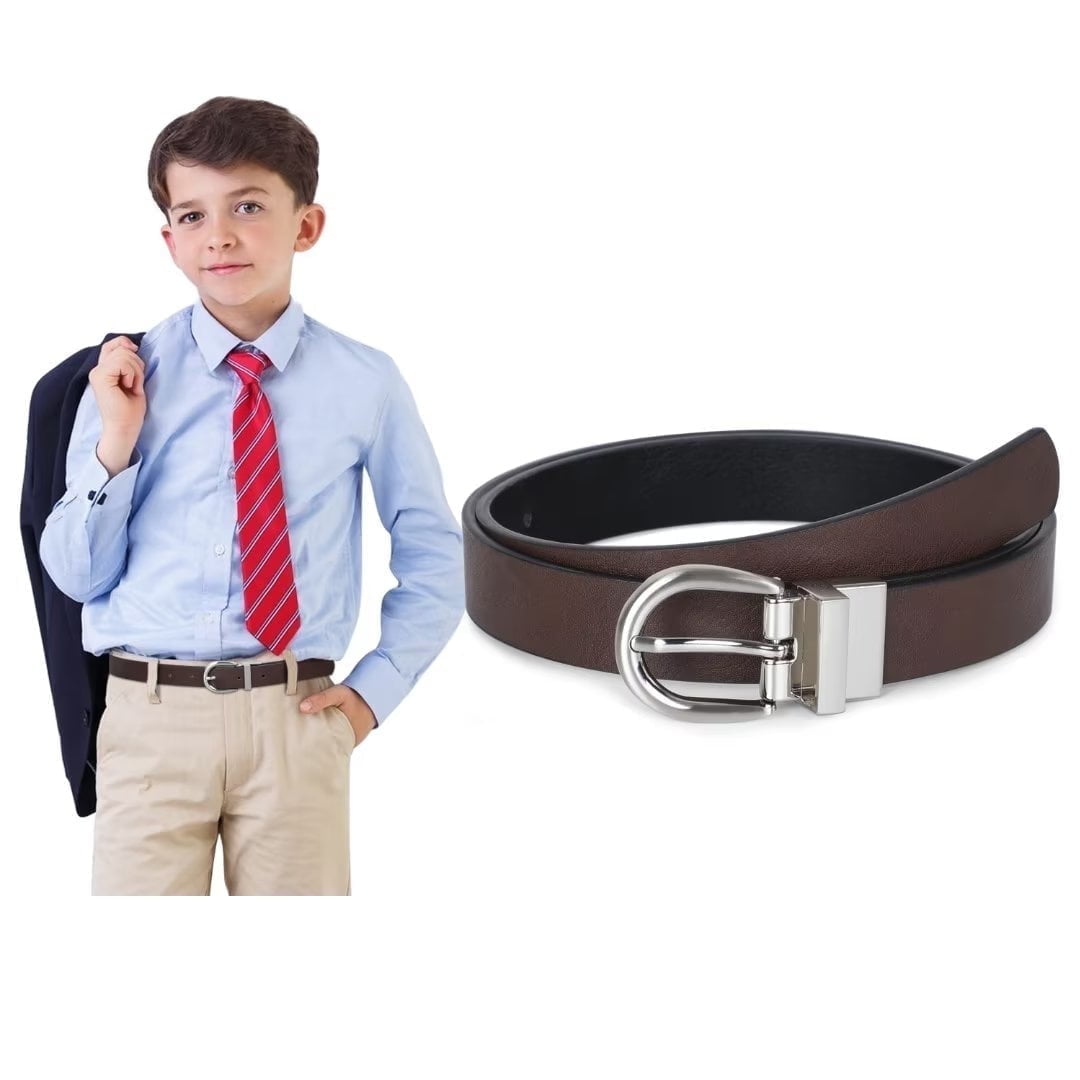 JASGOOD Boys Reversible Leather Belt for School Uniform, Dress, Jeans ...