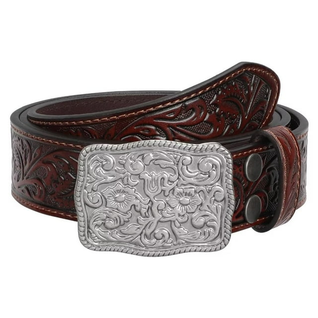 JASGOOD Men Women Western Belts Cowboy Floral Embossed Leather Belt ...