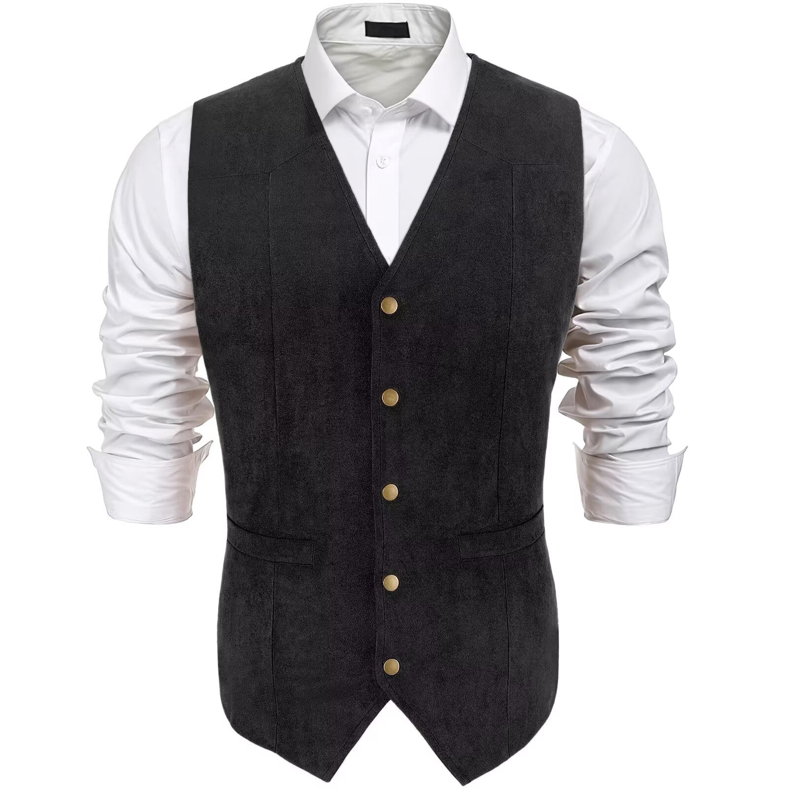 JASGOOD Men's Suit Vest Vintage Suede Leather Western Cowboy Waistcoat ...