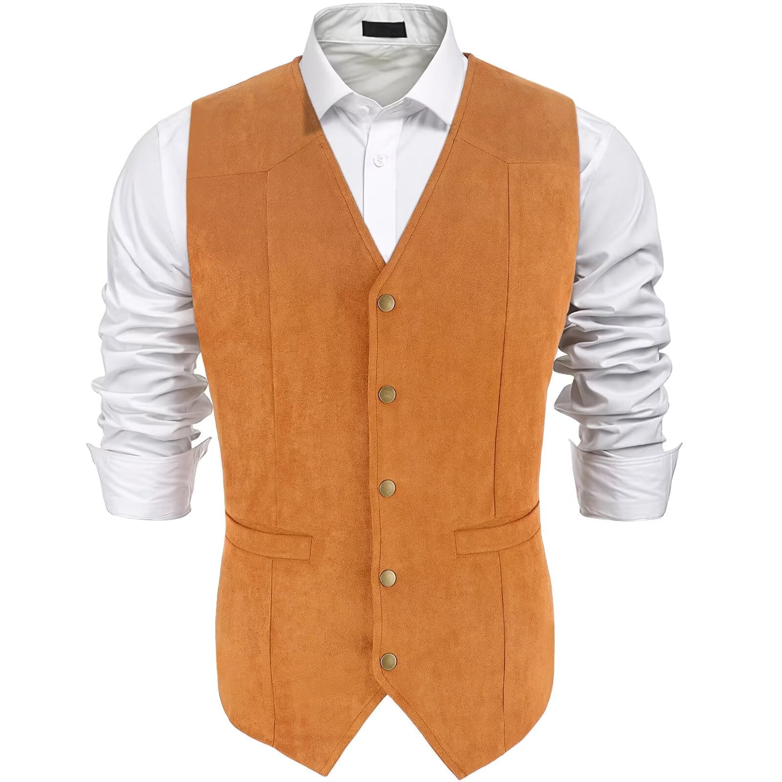 JASGOOD Men's Suit Vest Vintage Suede Leather Western Cowboy Waistcoat ...