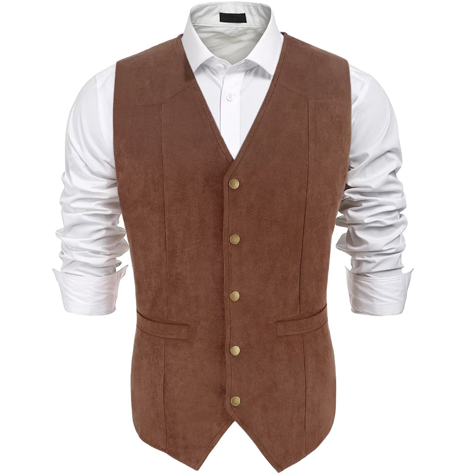 JASGOOD Men's Suit Vest Vintage Suede Western Cowboy Waistcoat ...