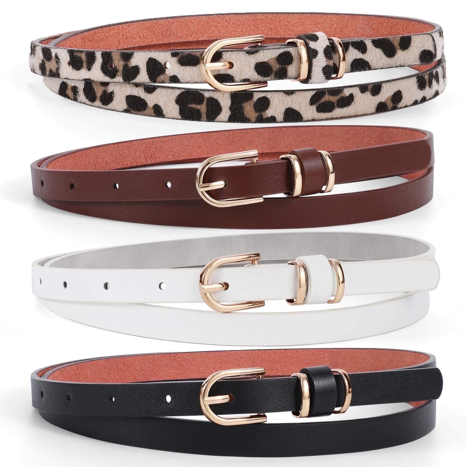 JASGOOD Slim Leather Belts Set of 4 for Women, Plus Size for Dresses ...