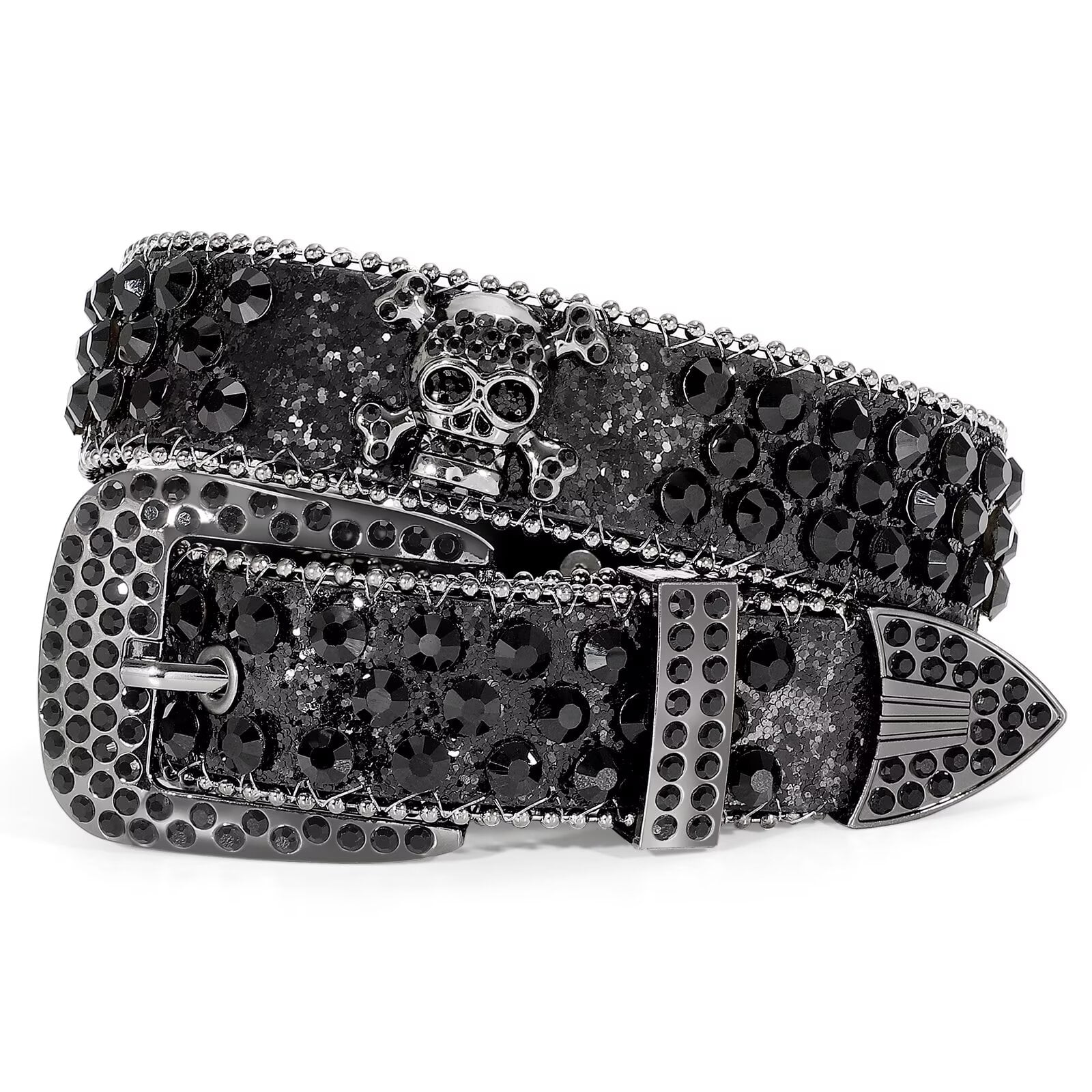 JASGOOD Skull Rhinestone Belt for Women Men Sparkly Bling Diamond ...