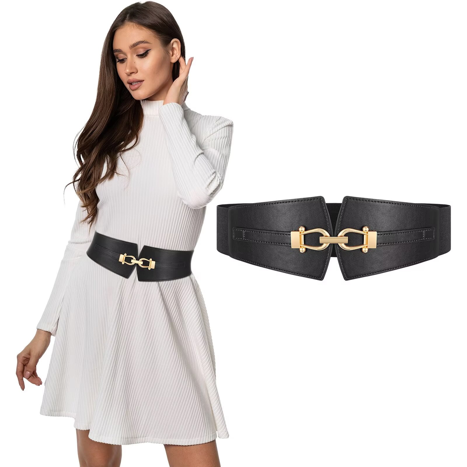 JASGOOD Wide Elastic Belts for Women Fashion Stretch Waist Belt for ...