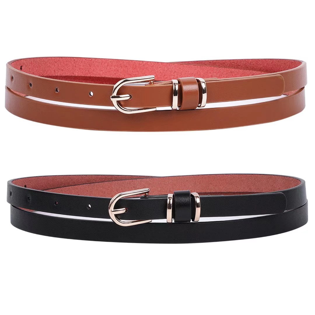 JASGOOD Woman Skinny Belts Black and Brown Leather Belt for Jeans Pants ...