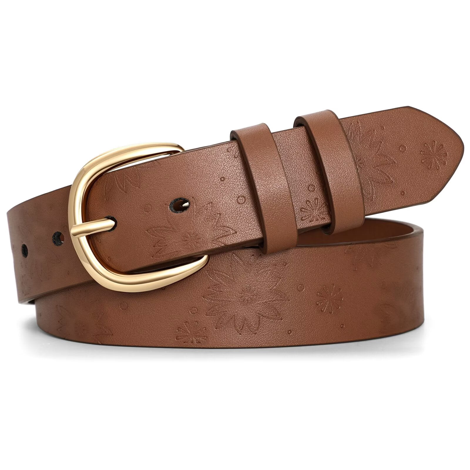 JASGOOD Women Casual Belt Floral Pattern PU Leather Belts for Jeans ...