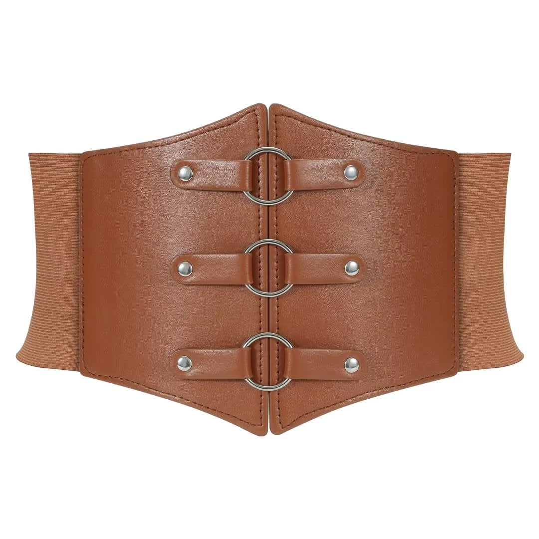 Jasgood Women Corset Belts Wide Elastic Waspie Brown Waist Belt For