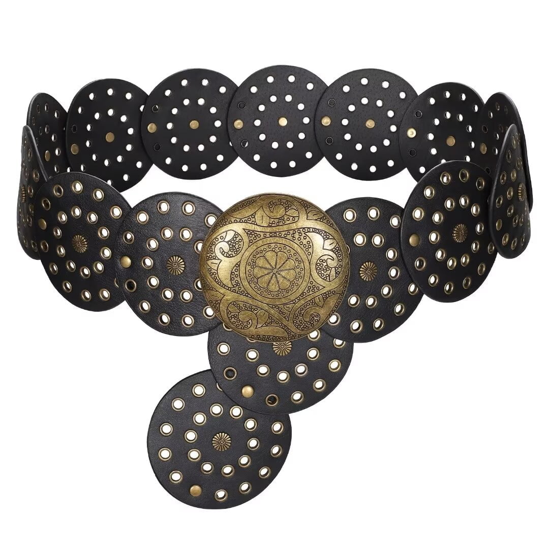 JASGOOD Women Western Belts Wide Disc Belt Vintage Leather Waist Belt ...