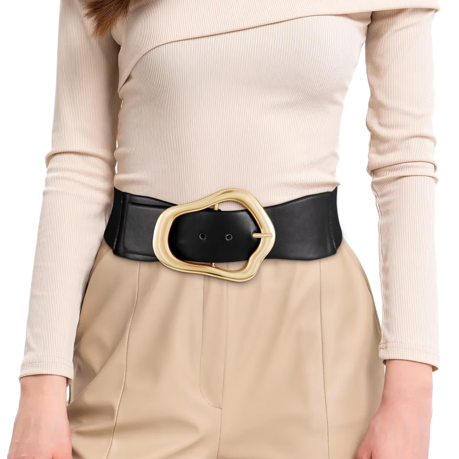 JASGOOD Women Wide Elastic Belts Fashion Stretchy Waist Belt with Big ...