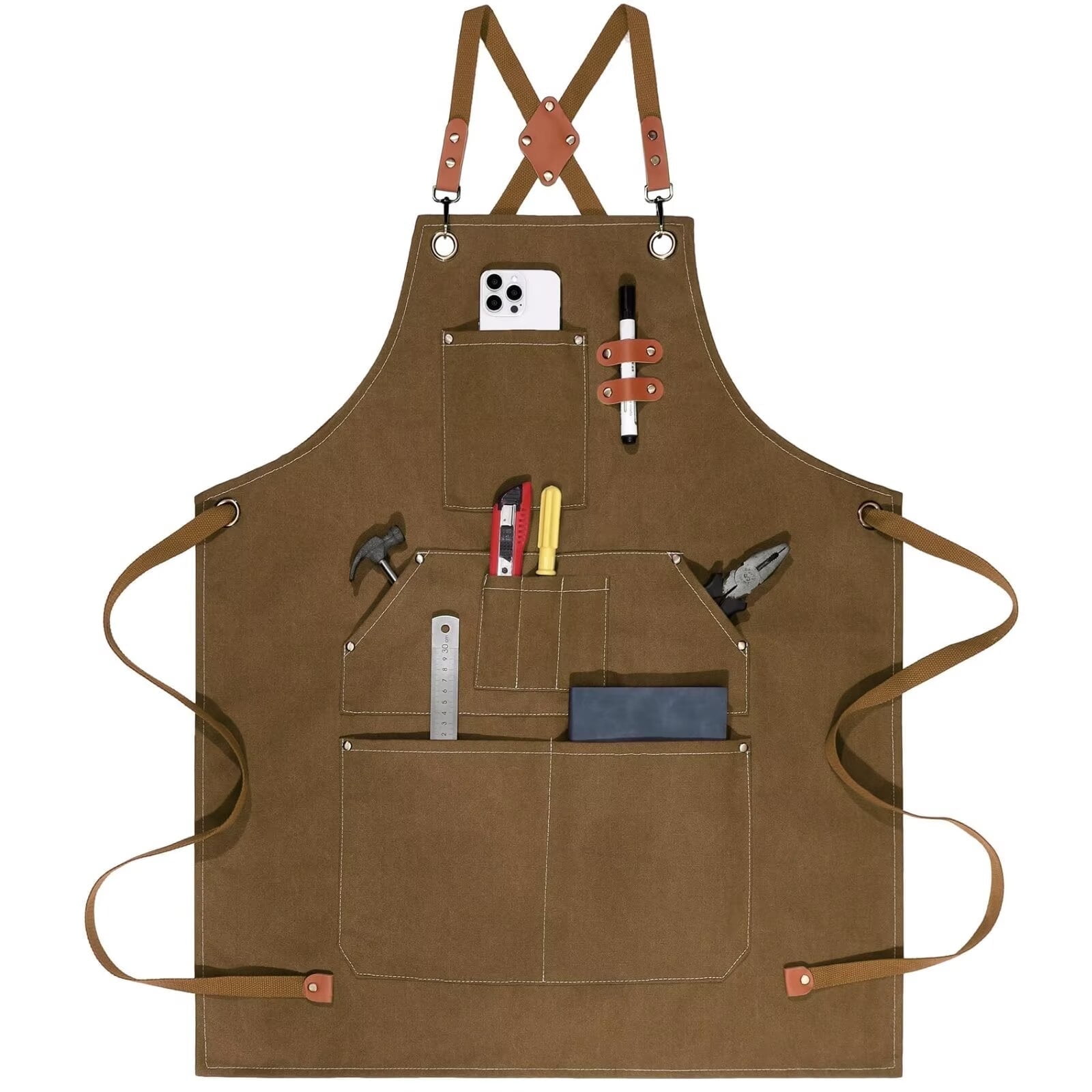 JASGOOD Work Aprons for Men Women with 9 Pockets Chef Apron Canvas ...