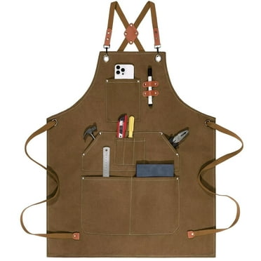 Canvas Aprons for Men Chef Apron, Work Apron with Large Pockets - 16oz Heavy Duty Cross Back ...