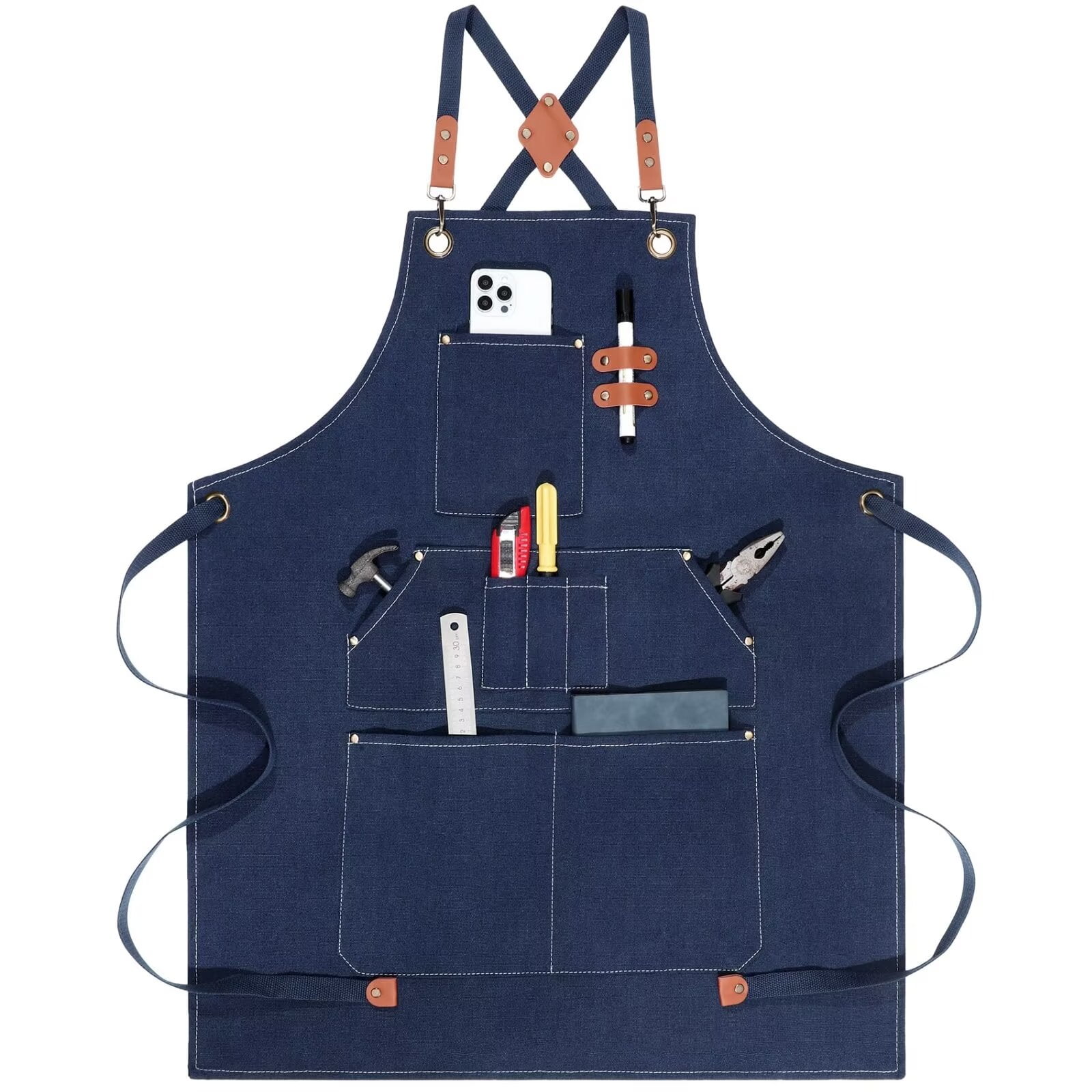 JASGOOD Work Aprons for Men Women with 9 Pockets Chef Apron Canvas Cross Back Aprons Heavy Duty ...