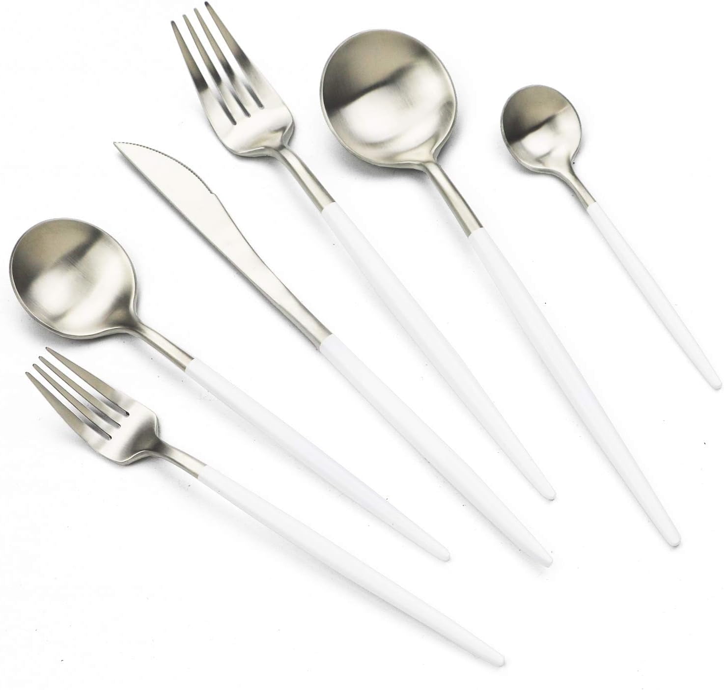 JASHII 18/10 White Handle Flatware Silver Silverware Set 304 Stainless ...
