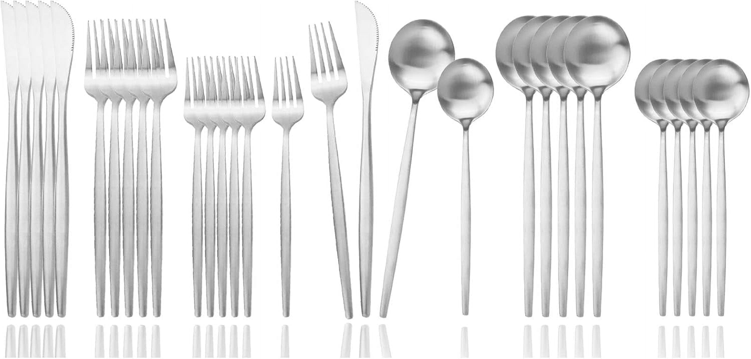 JASHII Flatware Silverware Set Stainless Steel Satin Finish Cutlery Set ...