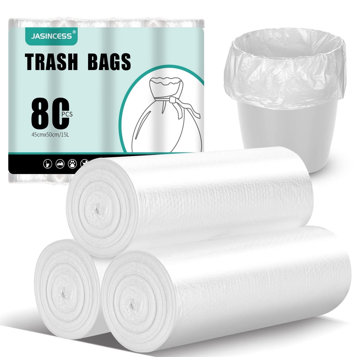 JASINCESS 4 Gallon 80 Count Strong Trash Bags Garbage Bags Plastic Bags ...
