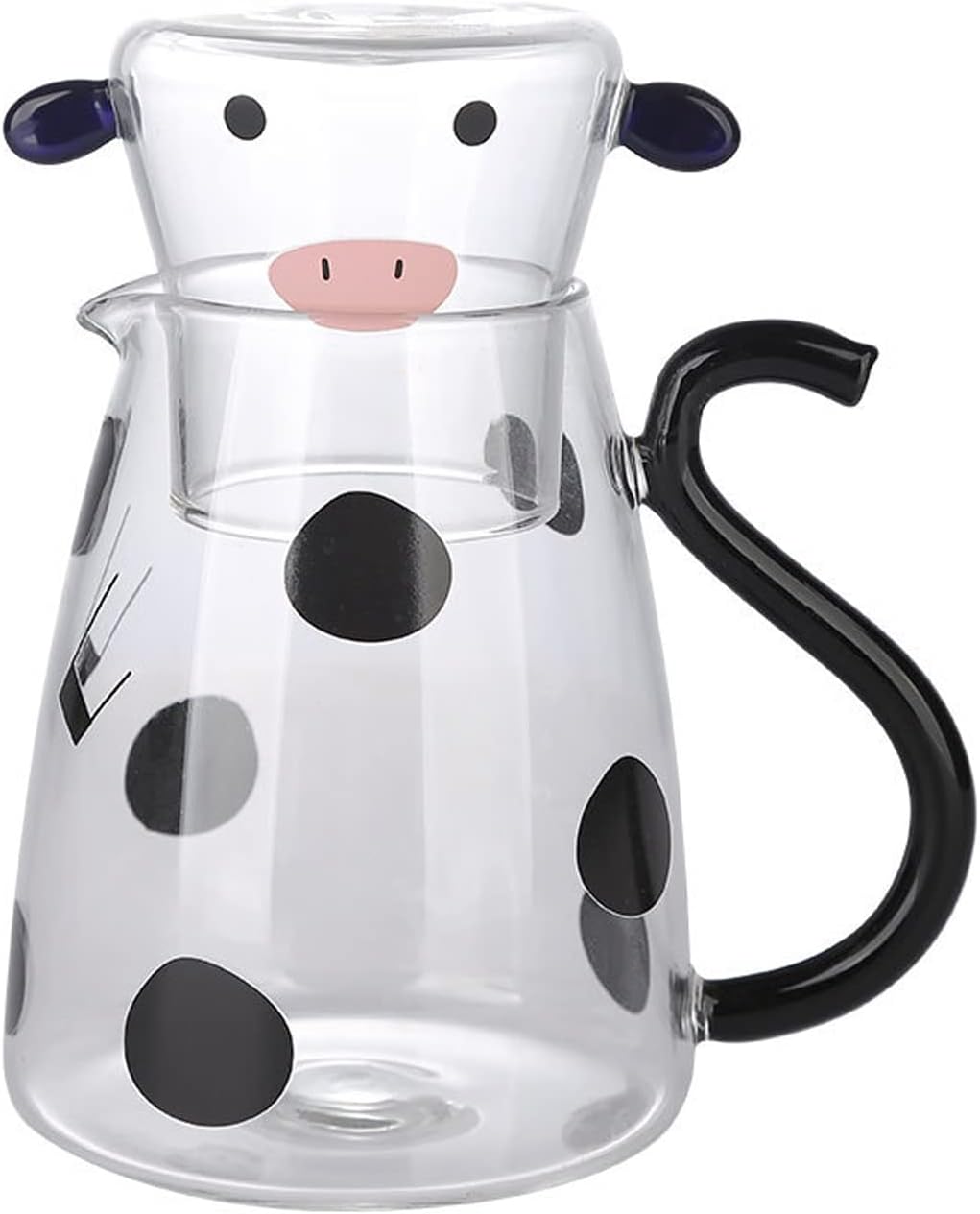 JASREE Cow Glass Water Pitcher with Glass Cup, 1800ml Cold Fruit Juice ...