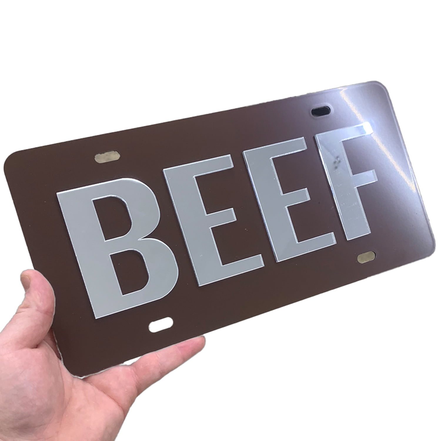 JASS GRAPHIX Beef License Plate Brushed Aluminum on Brown 2-D Farmer ...