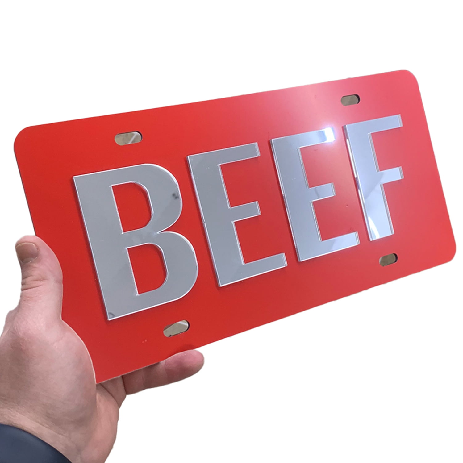 JASS GRAPHIX Beef License Plate Brushed Aluminum on Red 2-D Farmer ...
