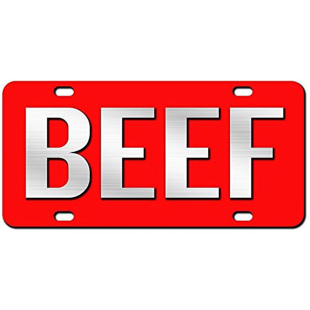 JASS GRAPHIX Beef License Plate Brushed Aluminum on Red 2-D Farmer ...