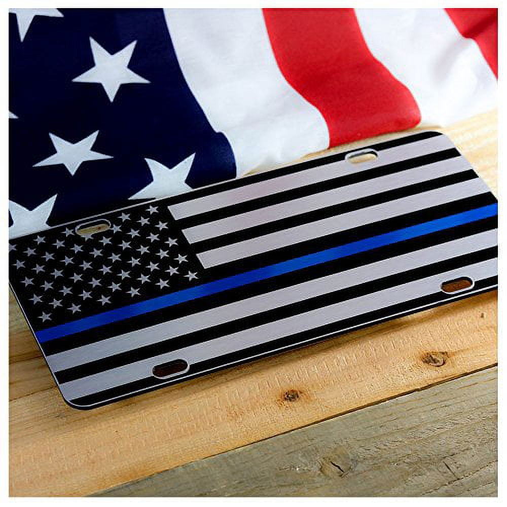 JASS GRAPHIX Thin Blue Line American Flag License Plate Matte Black on ...