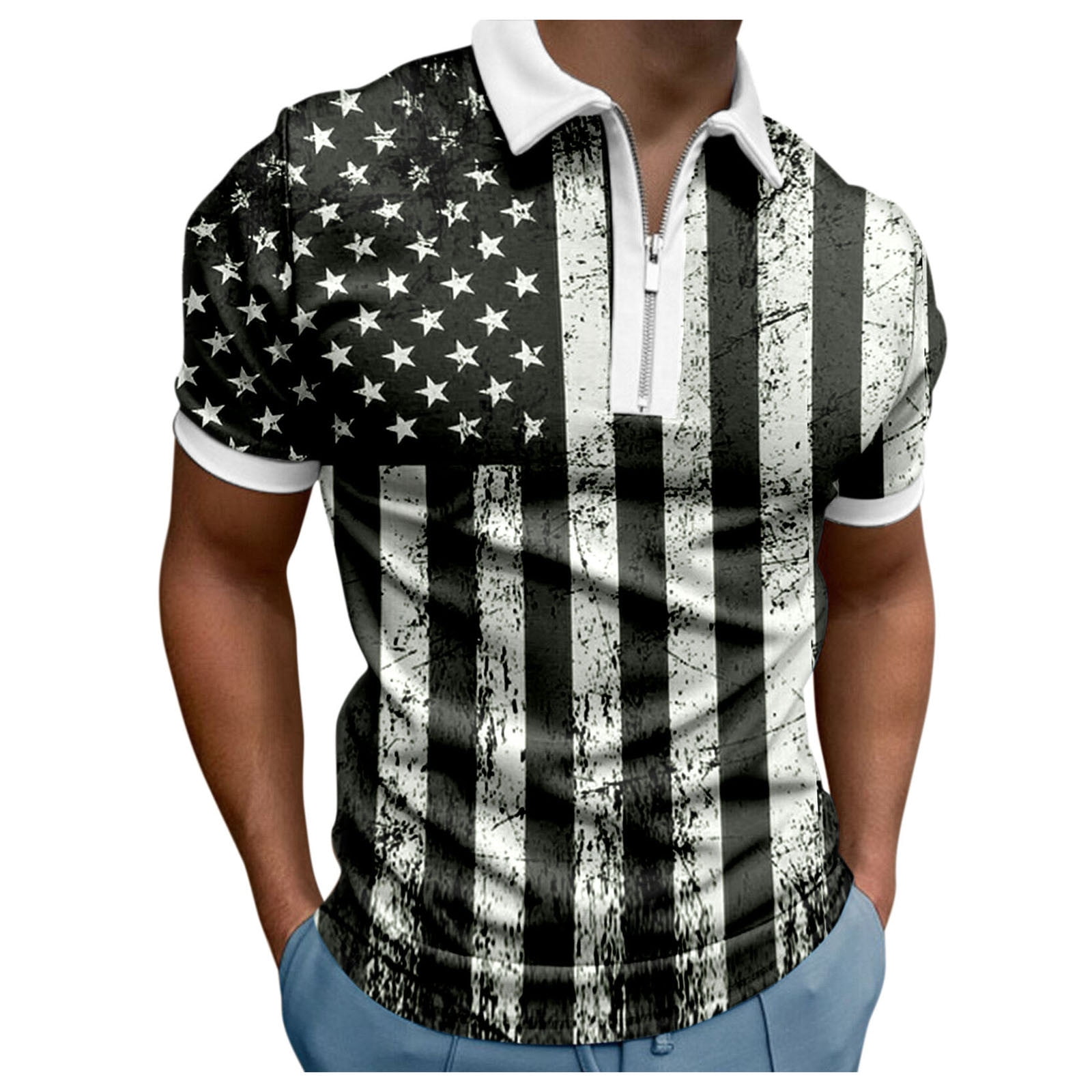 JAWAFANGE American Flag Polo Shirts for Men Large Men's Shirts Basic ...