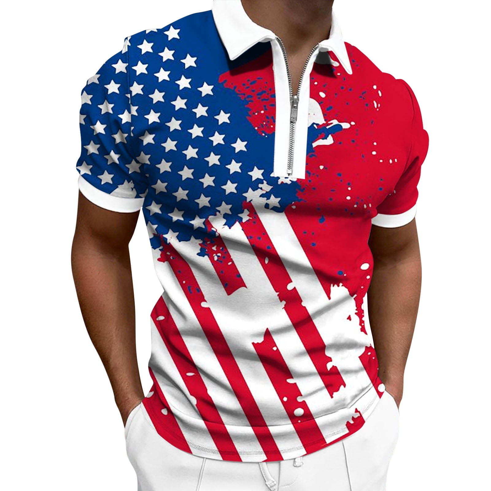 JAWAFANGE American Flag Short Sleeve Polo Shirt Plain Shirt Shirts for ...