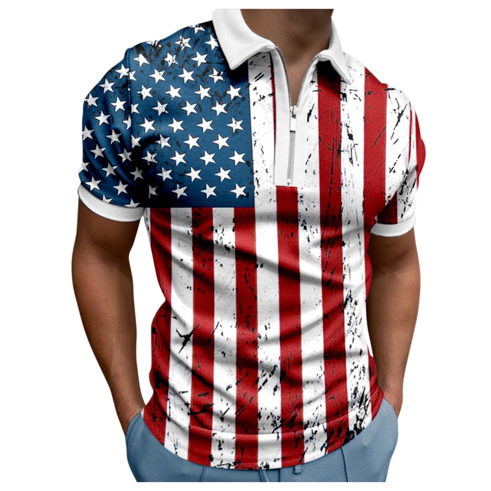 JAWAFANGE Men's American Flag Short Sleeve Polo Shirt Tshirts Shirts ...