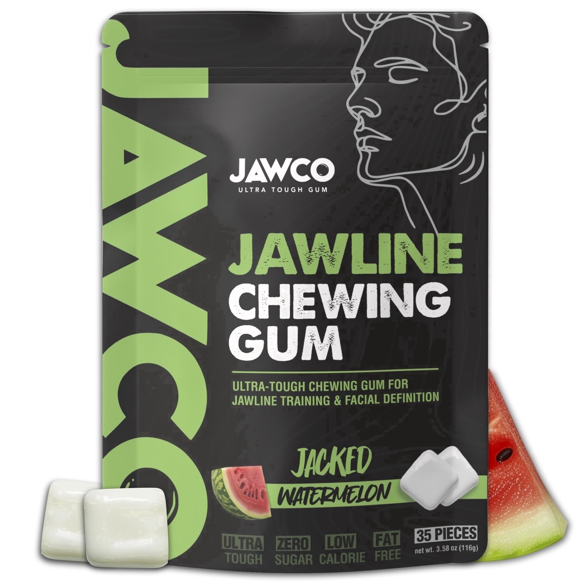 JAWCKO Ultra-Tough Jawline Chewing Gum, Watermelon, 15x Harder, 40 ...